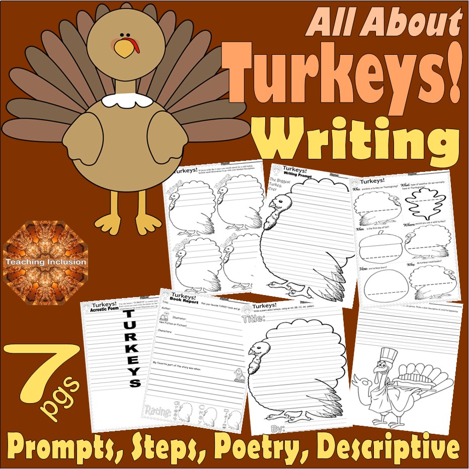 Thanksgiving Turkey THANKFUL Writing Bulletin Board Craft Art Activity ...