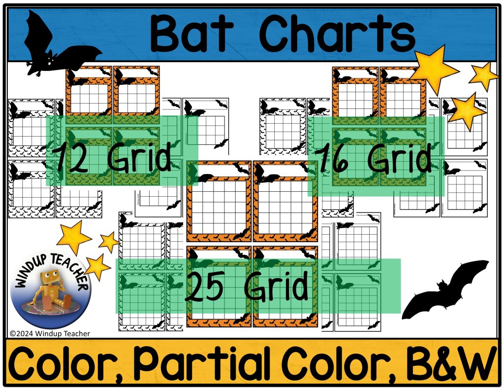 Bat Sticker Reward Charts - Choices! 12 16 25 Boxes, 2 Black and White ...