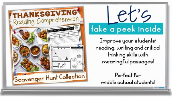Thanksgiving Food Reading Comprehension Passage Scavenger Hunt ELA Game ...