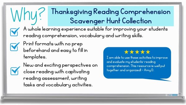 Thanksgiving Food Reading Comprehension Passage Scavenger Hunt ELA Game ...