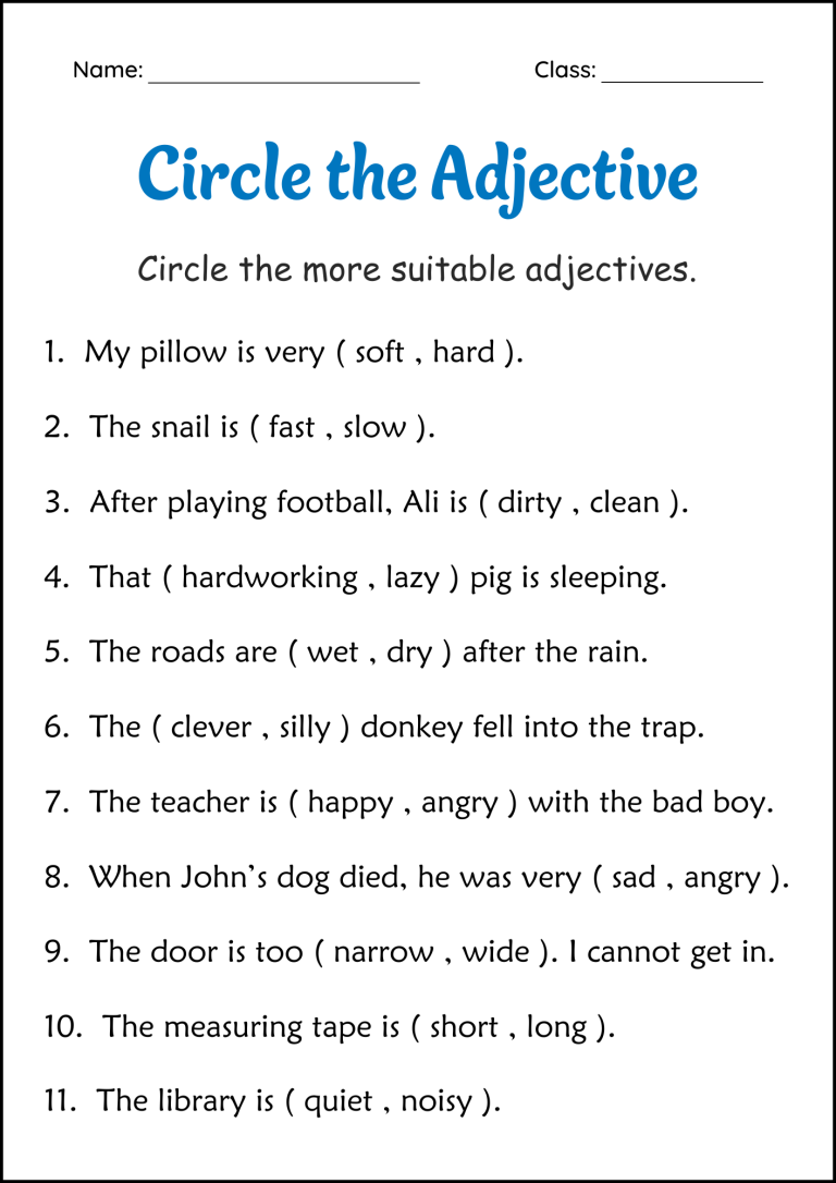 Circle the Adjectives Grammar Worksheets 2nd and 3rd Grade | Made By ...