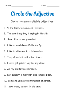 Circle the Adjectives Grammar Worksheets 2nd and 3rd Grade | Made By ...