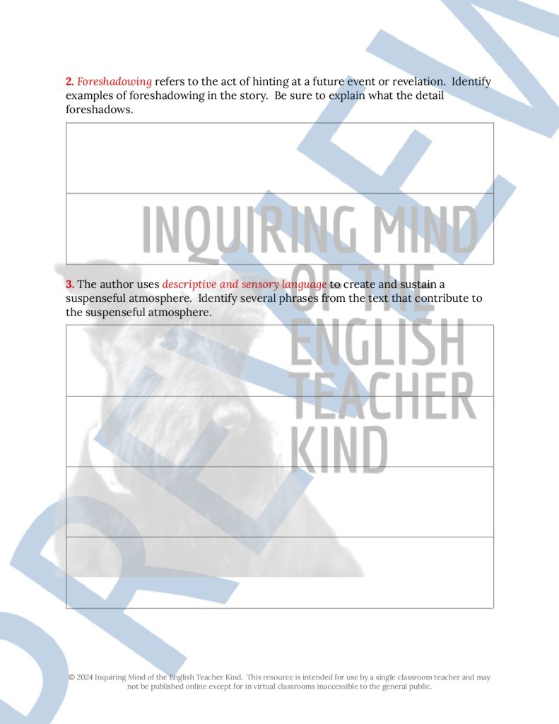 "The Interlopers" by Saki Literary Craft Analysis Worksheet for High ...