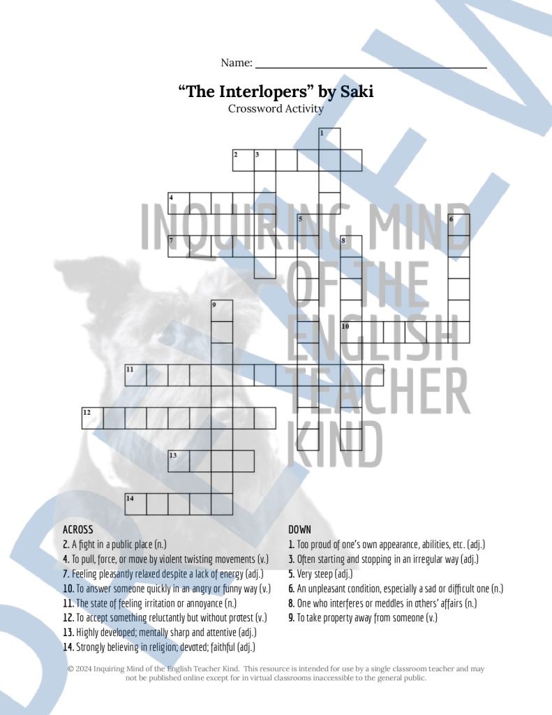 "The Interlopers" by Saki Quiz, Close Reading Activities, and ...