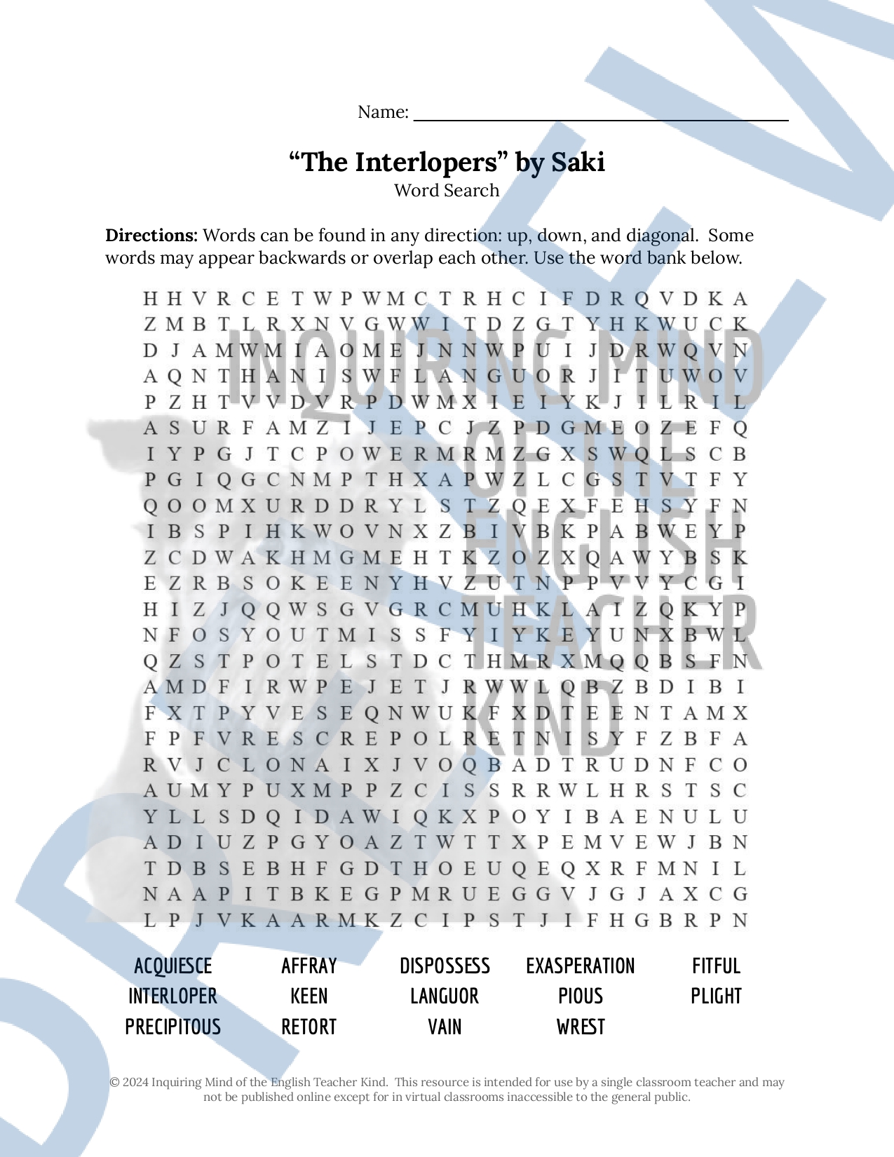 "The Interlopers" by Saki Quiz, Close Reading Activities, and ...