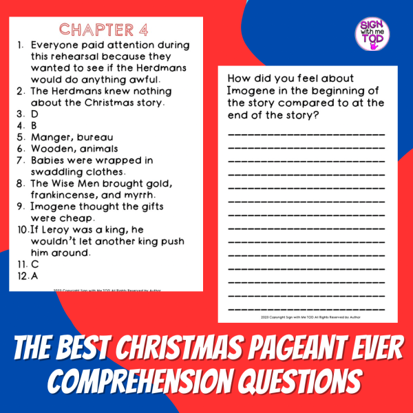 The Best Christmas Pageant Ever Comprehension Questions | Made By Teachers