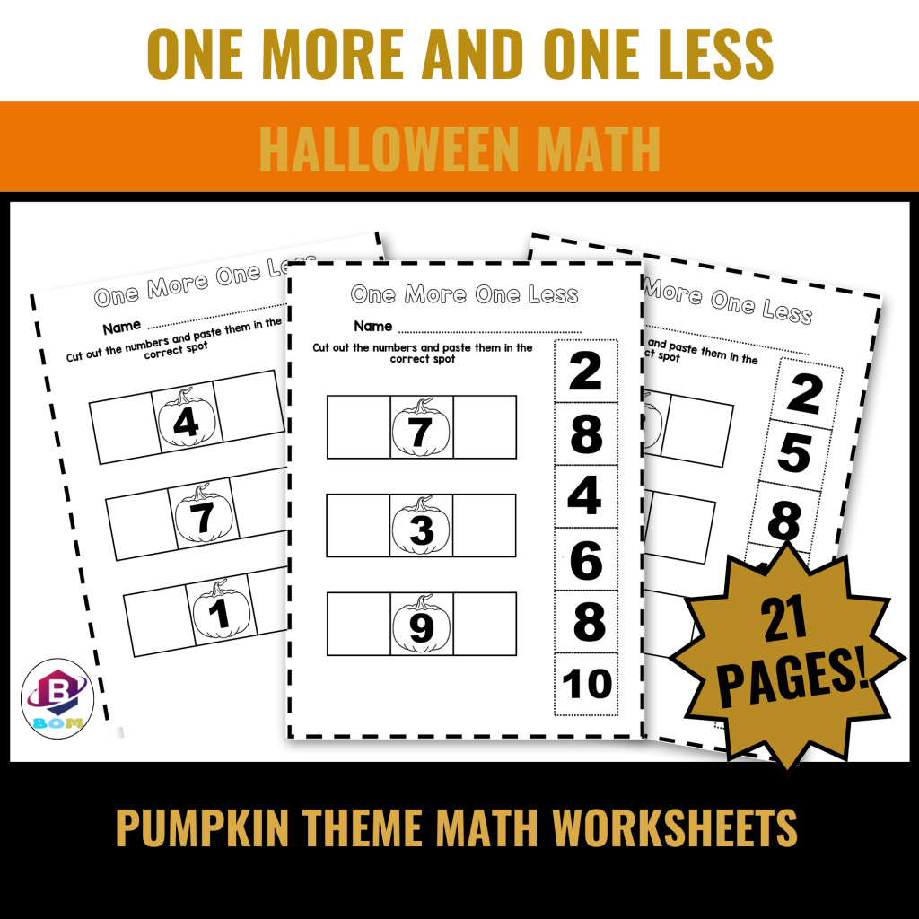 Hallowen Math : (One More, One Less) Pumpkin Theme Math Worksheets ...