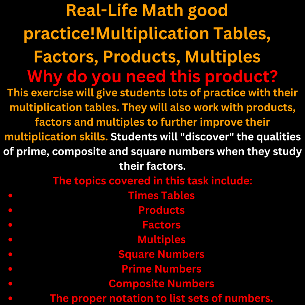 Real-Life Math Multiplication Tables, Factors, Products, Multiples ...