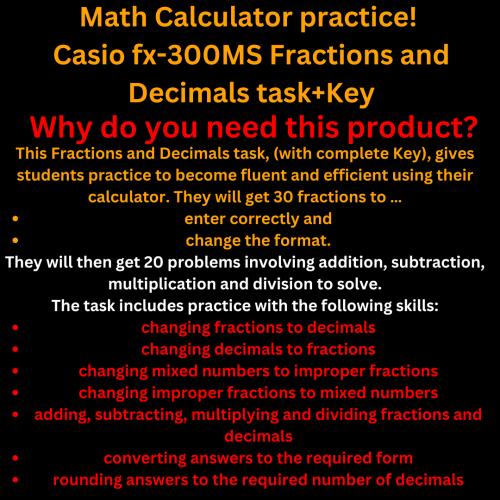 Casio fx-300MS Calculator - Fractions and Decimals Worksheet and Key ...