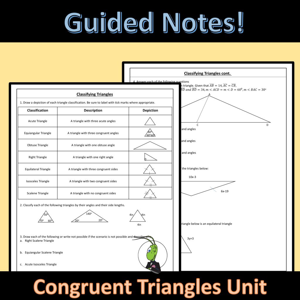 Classifying Triangles Geometry Guided Notes Congruent Triangles Unit ...