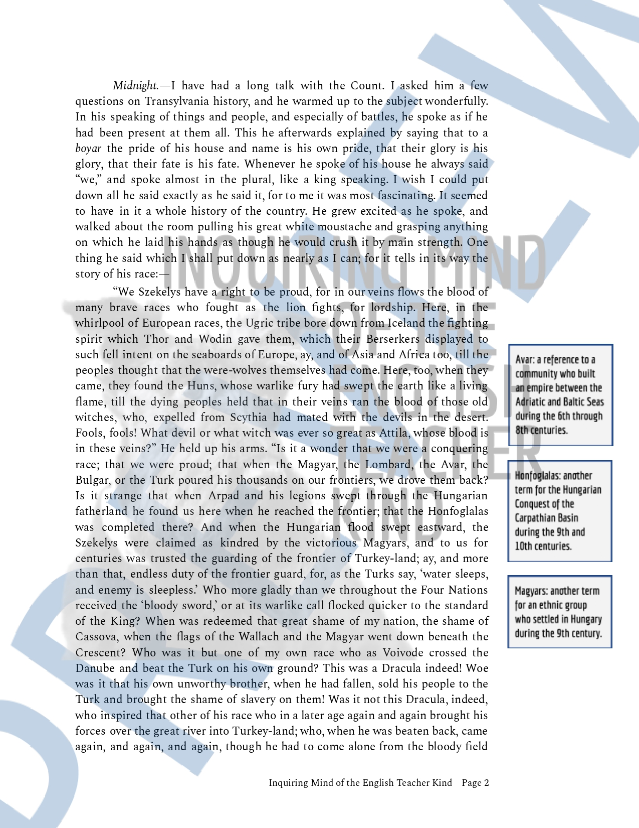 Dracula Chapter 3 Close Reading Analysis Worksheet and Answer Key ...