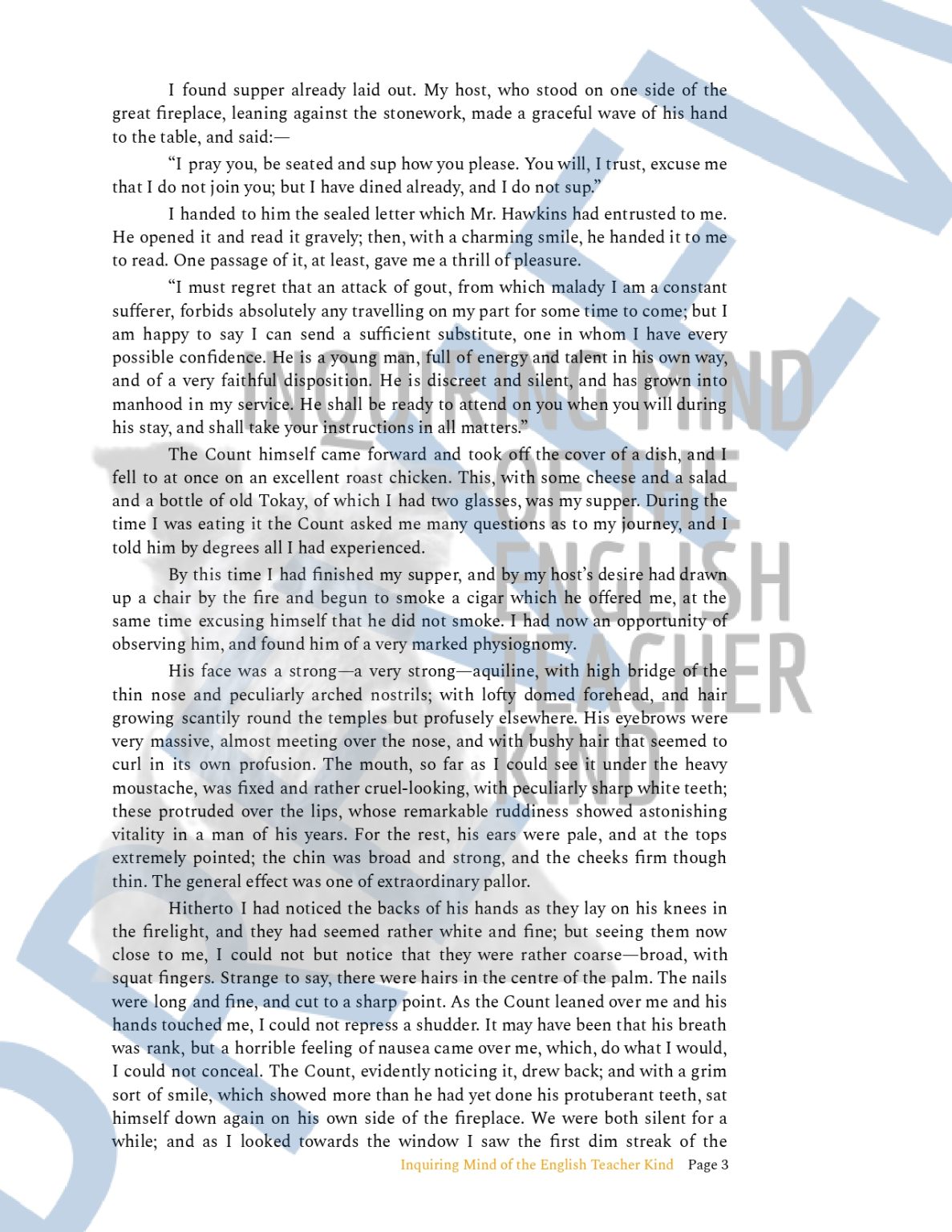 Dracula Chapter 2 Close Reading Analysis Worksheet and Answer Key ...
