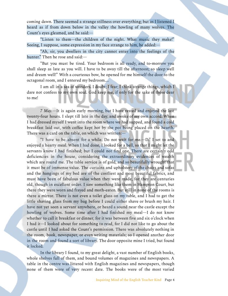Dracula Chapter 2 Close Reading Analysis Worksheet and Answer Key ...