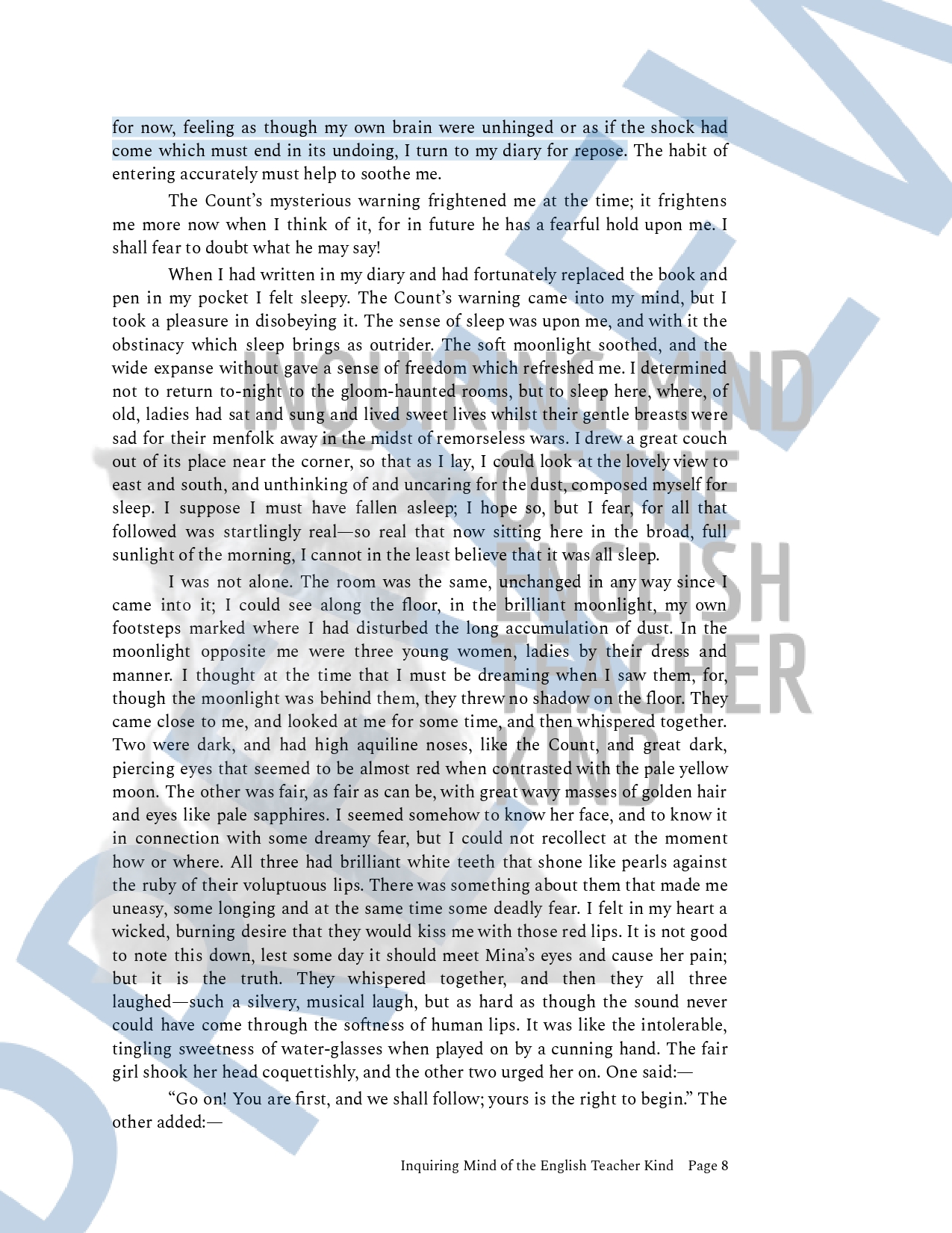 Dracula Chapter 3 Close Reading Analysis Worksheet and Answer Key ...