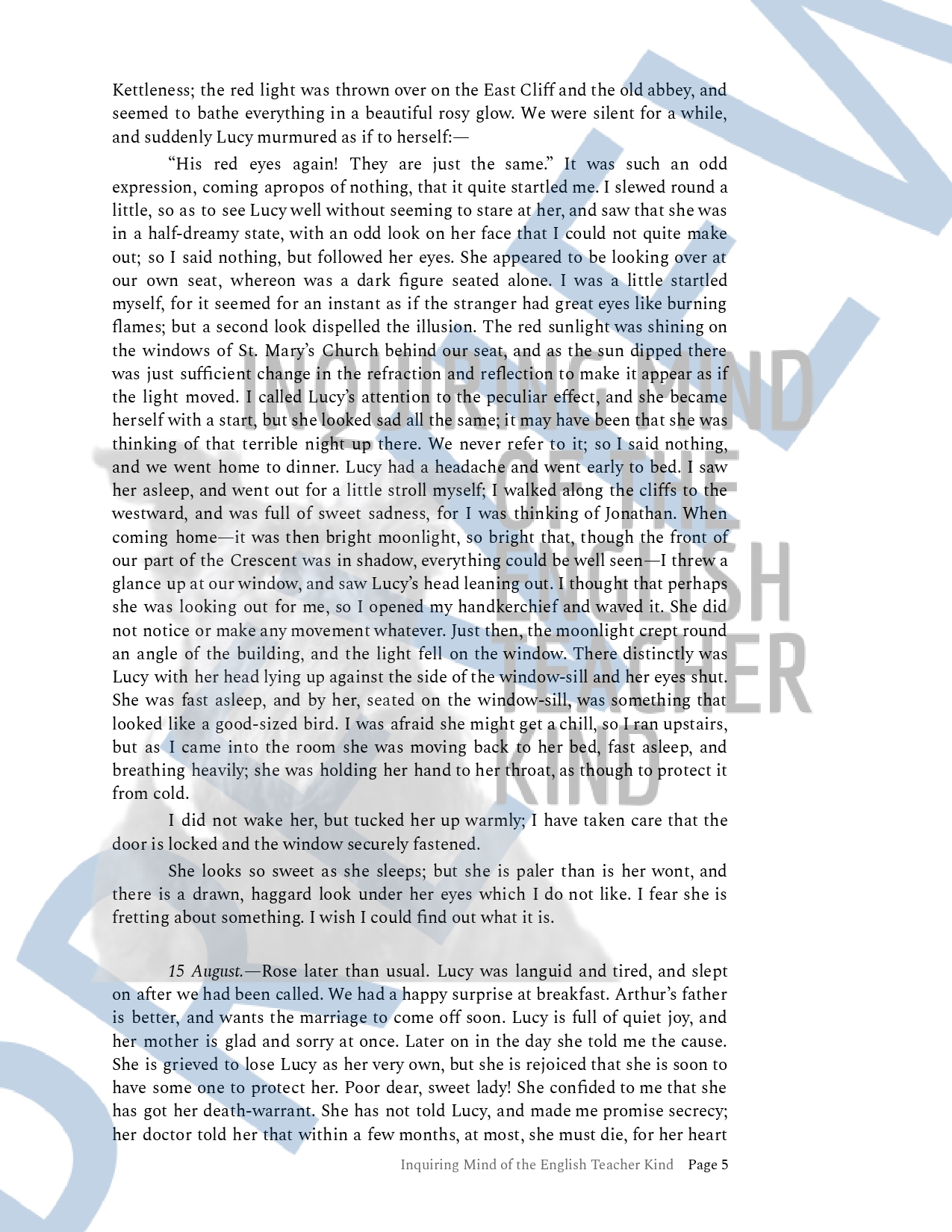 Dracula Chapter 8 Close Reading Analysis Worksheet and Answer Key ...