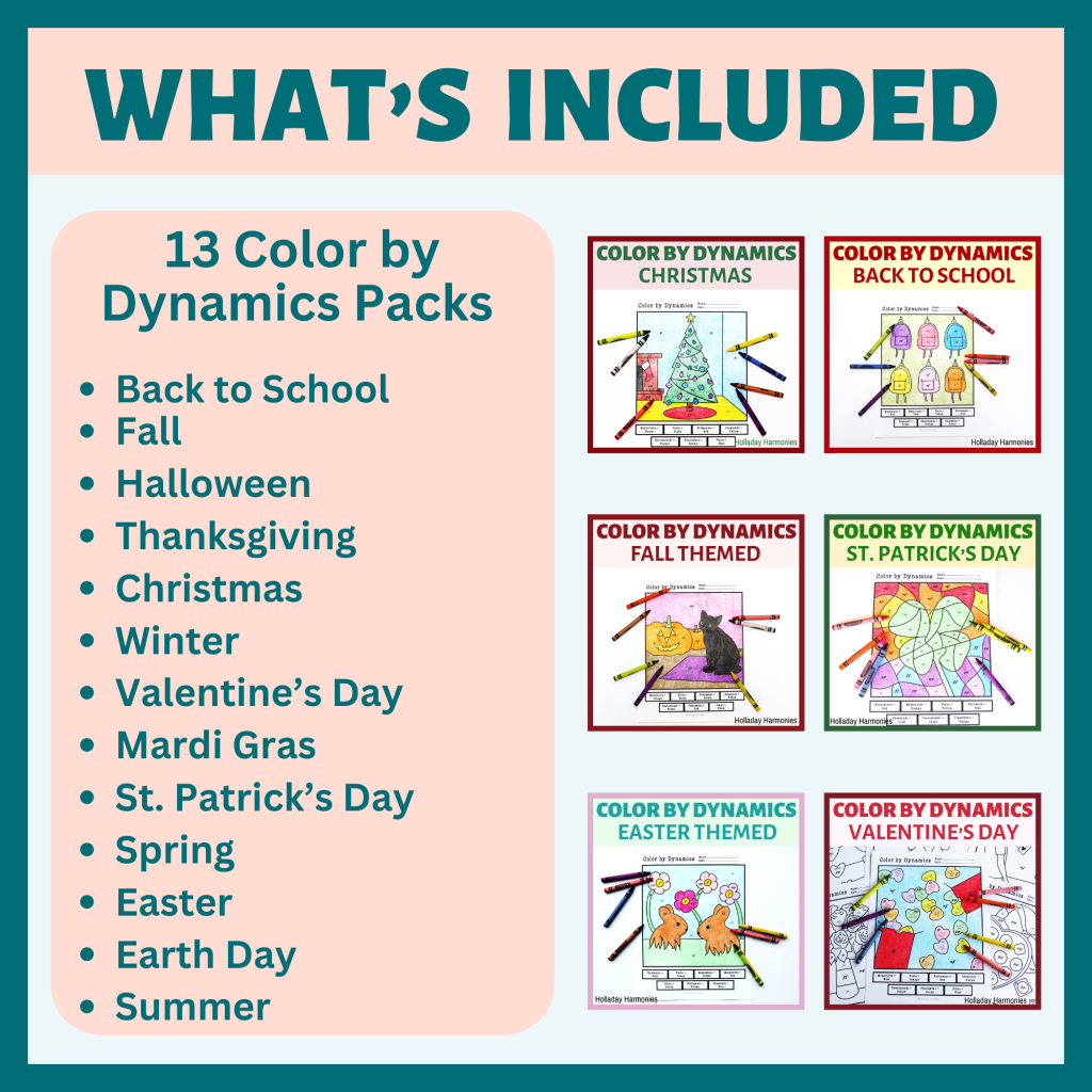 Color by Dynamics Music Coloring Worksheets BUNDLE – Seasonal Music ...