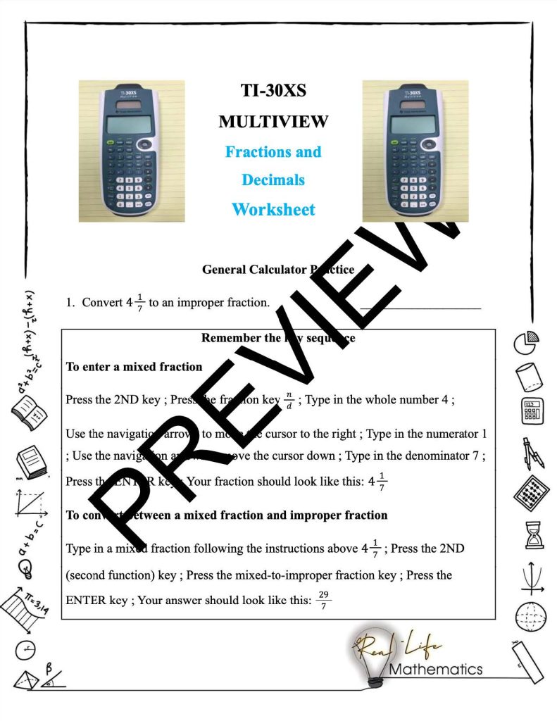 Calculator Bundle! TI-30XS Multiview Calc- Fractions, Decimals TASK and ...