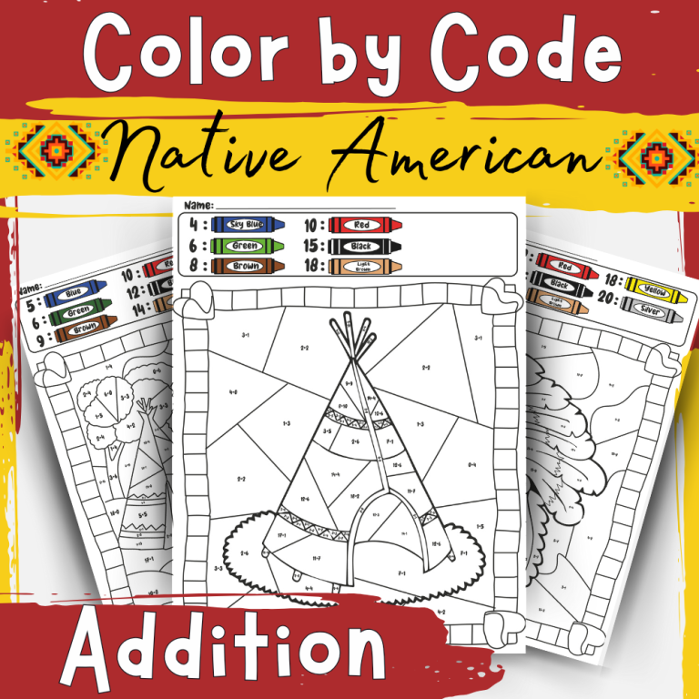 Native American Heritage Month Color by Code Addition Activity - Made ...