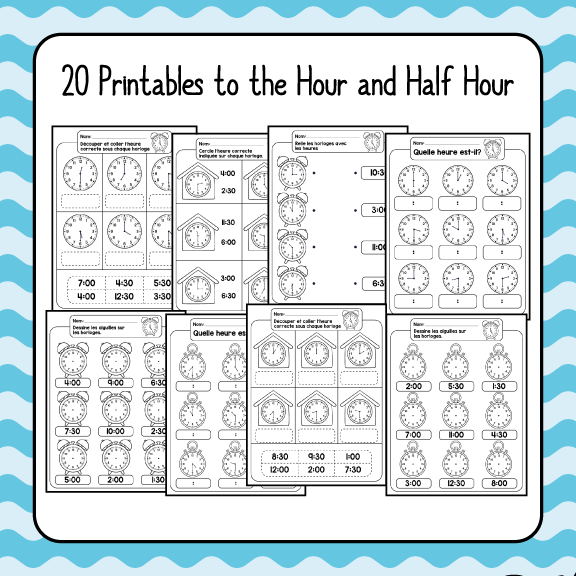 Quelle heure est-il? Telling Time to the Hour & Half-Hour Worksheets in ...