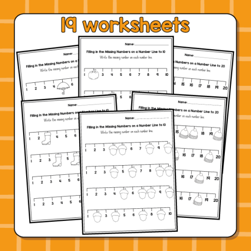 Missing Numbers on a Number Line Fall Worksheets | Counting to 10 and ...