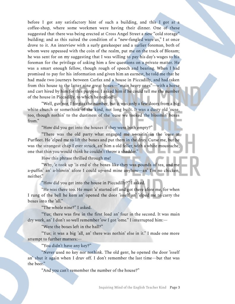 Dracula Chapter 20 Close Reading Analysis Worksheet and Answer Key ...