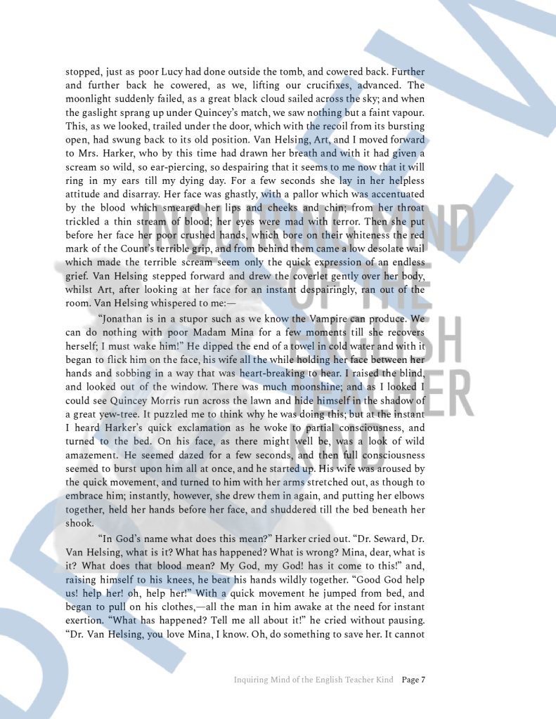 Dracula Chapter 21 Close Reading Analysis Worksheet and Answer Key ...