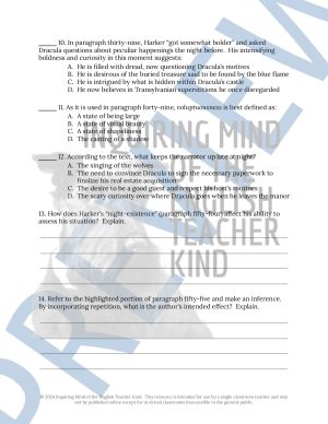 Dracula by Bram Stoker Close Reading Analysis Worksheets Bundle with ...