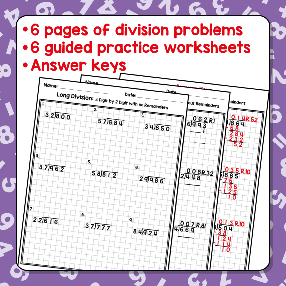 Long Division 3 Digit by 2 Digit Graph Paper with and without ...