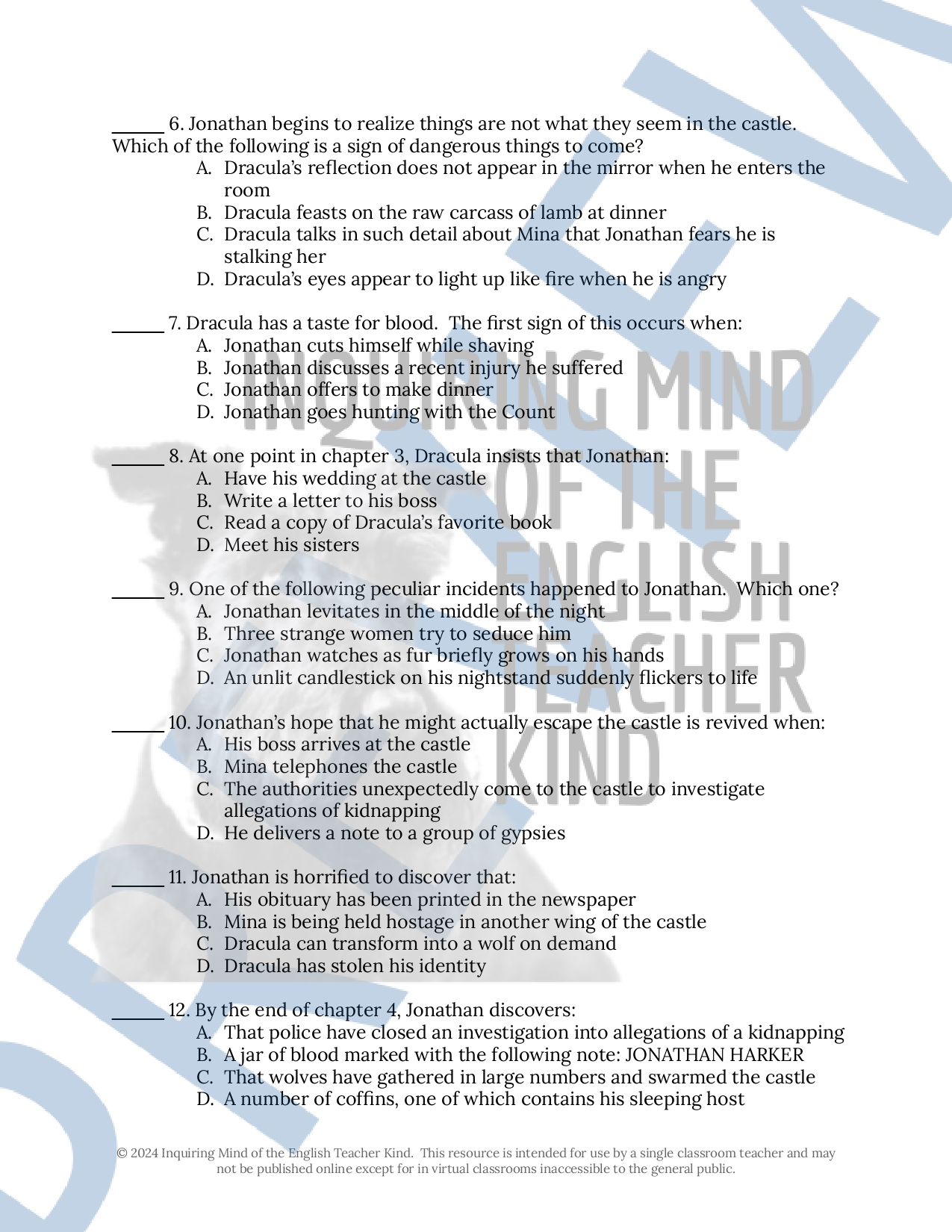 Dracula by Bram Stoker Quiz and Answer Key Bundle | Made By Teachers