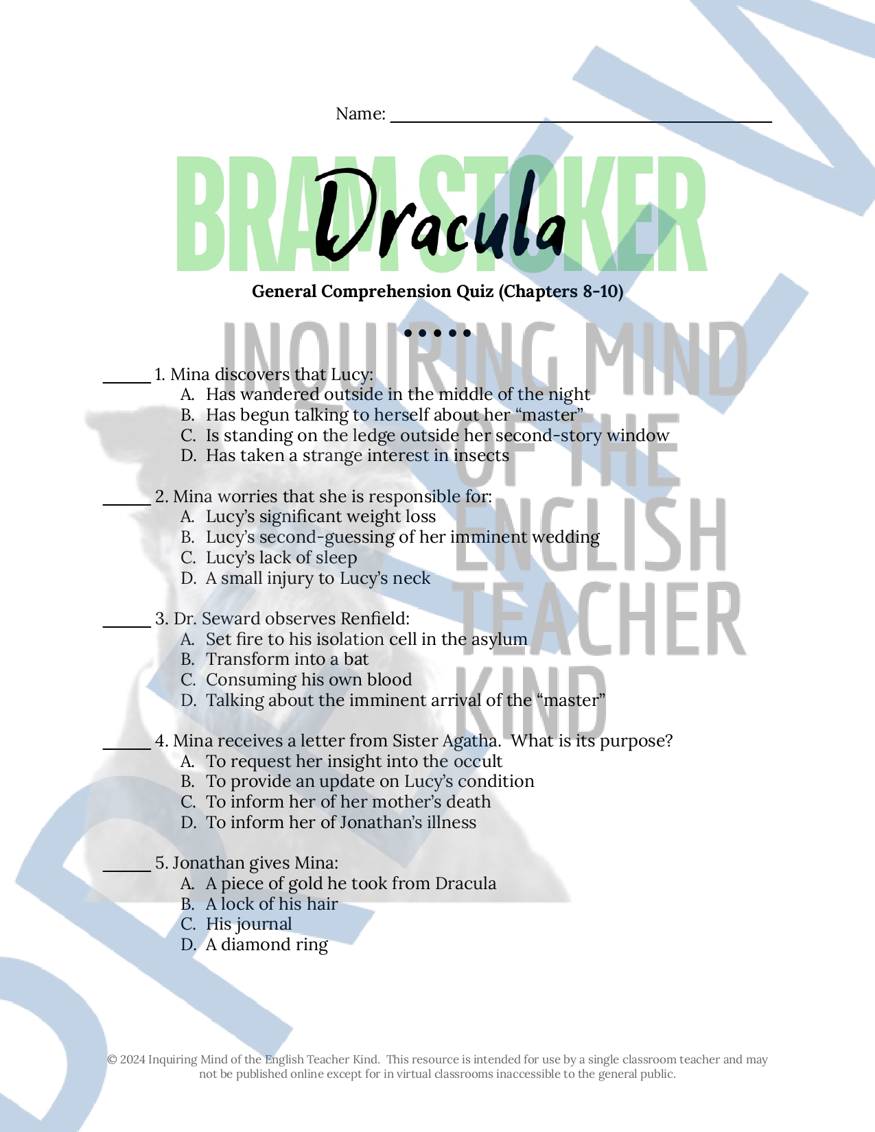 Dracula by Bram Stoker Quiz and Answer Key Bundle | Made By Teachers