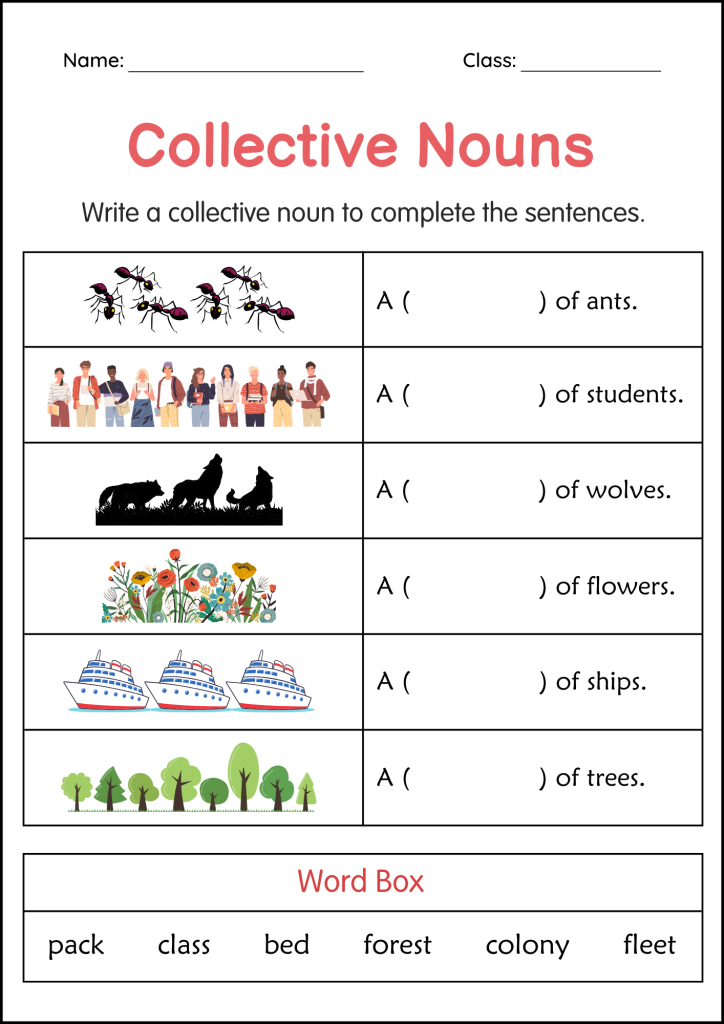2nd grade Collective Nouns Grammar Practice Activities Worksheets ...