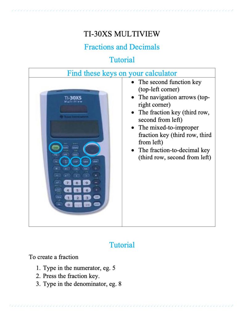 Fractions and Decimals Tutorial for your TI-30XS Multiview Calculator ...