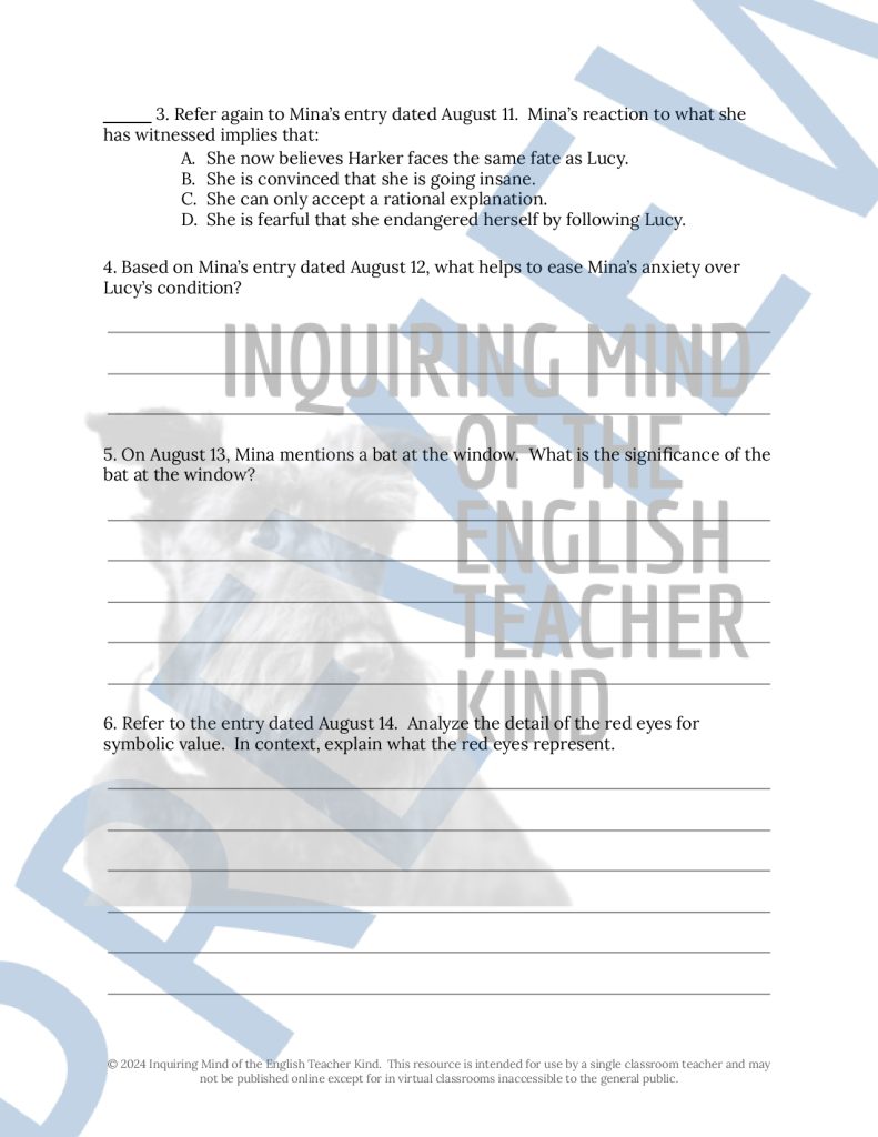 Dracula Chapters 8-10 Quiz, Close Reading Worksheets, and Vocabulary ...