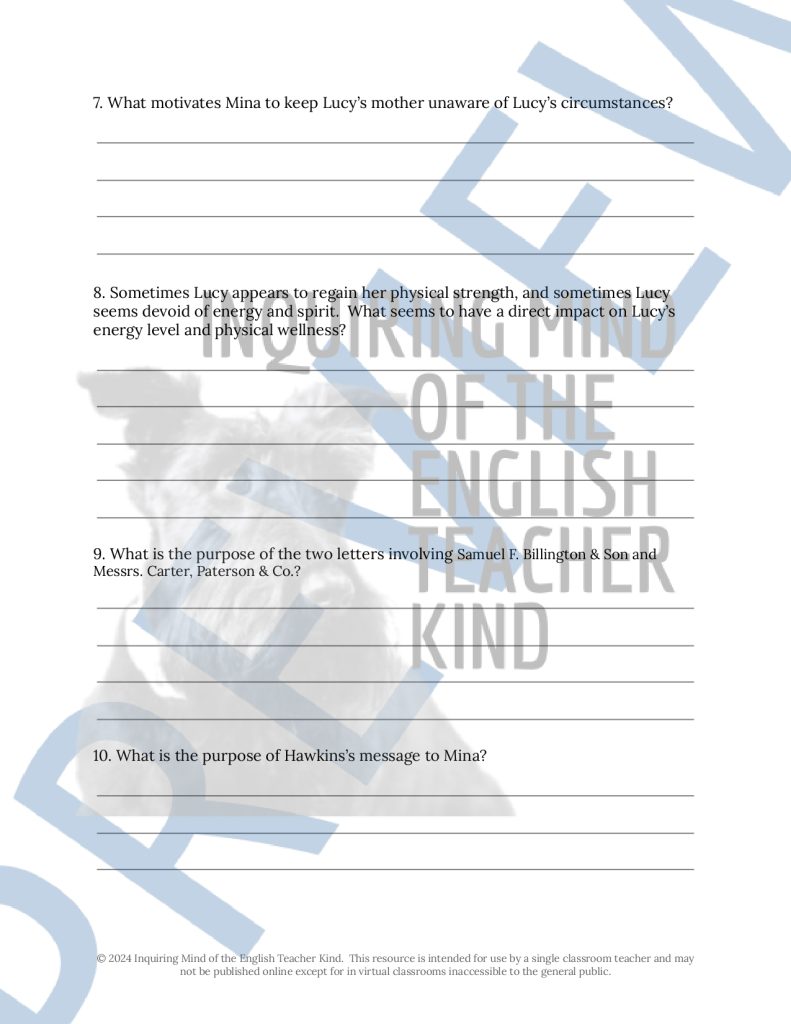Dracula Chapters 8-10 Quiz, Close Reading Worksheets, and Vocabulary ...