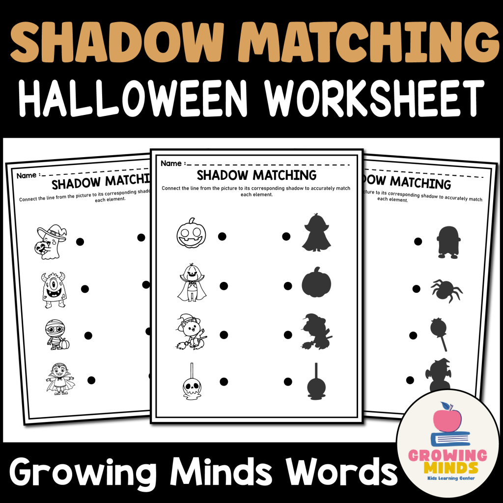 Halloween Shadow Matching Connect-the-Line Worksheets Activities | Made ...