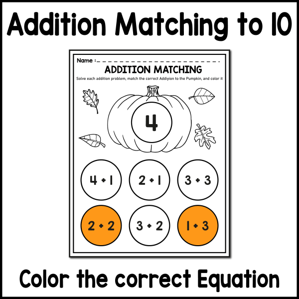 Build a Pumpkin Addition Matching to 10 - Fun Fall Math Activity | Made ...