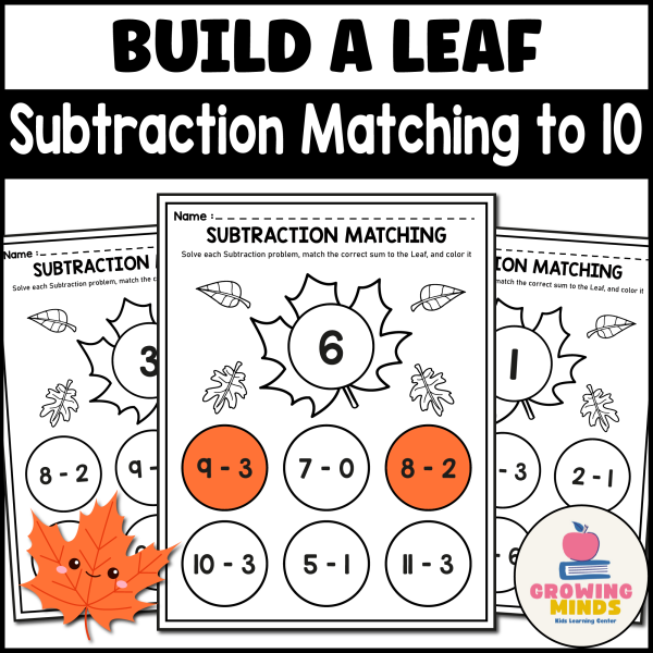 Build a Leaf Subtraction Matching to 10 - Fun Fall Math Activity | Made ...