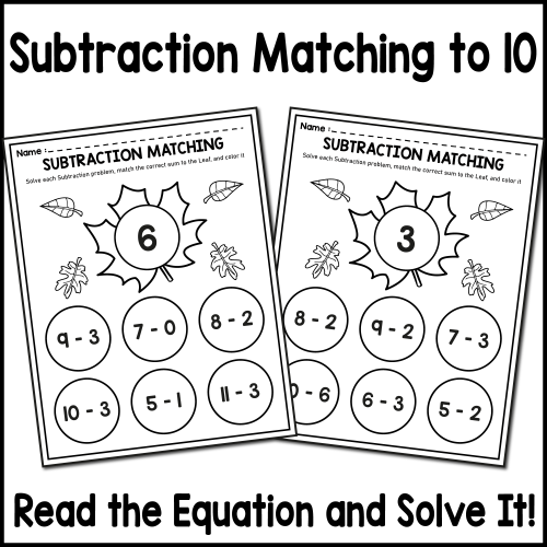 Build a Leaf Subtraction Matching to 10 - Fun Fall Math Activity | Made ...