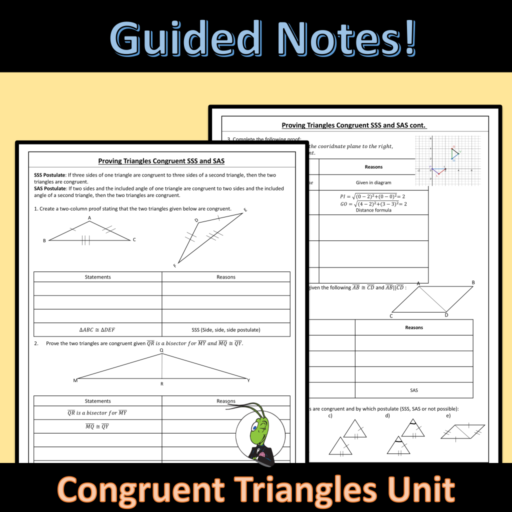 Triangles Congruent SSS SAS Geometry Guided Notes Congruent Triangles ...