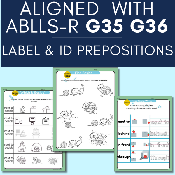 Preposition Worksheet Bundle Aligned w ABLLS C51 G35 G36 Label ID ...