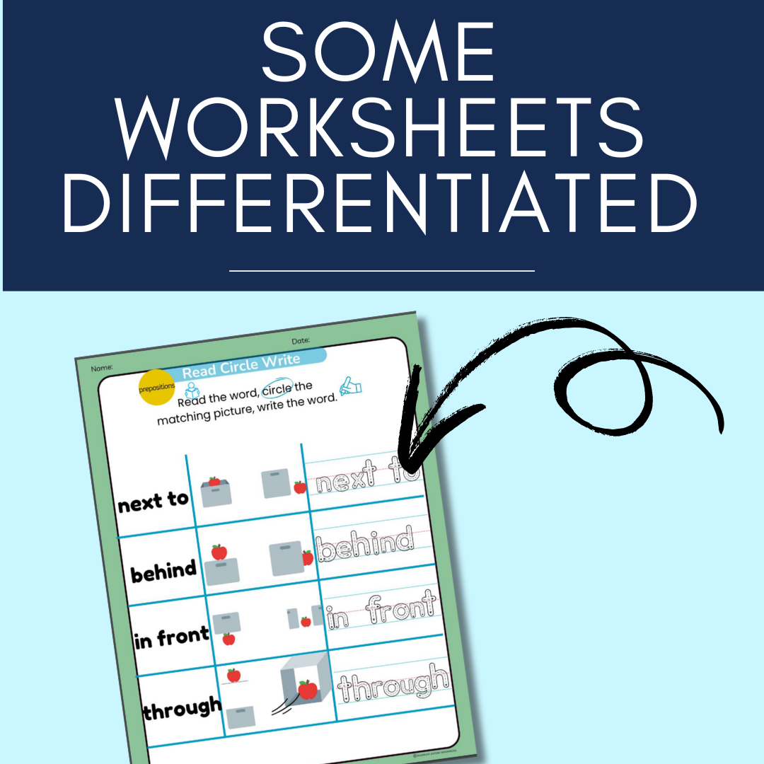 Preposition Worksheet Bundle Aligned w ABLLS C51 G35 G36 Label ID ...