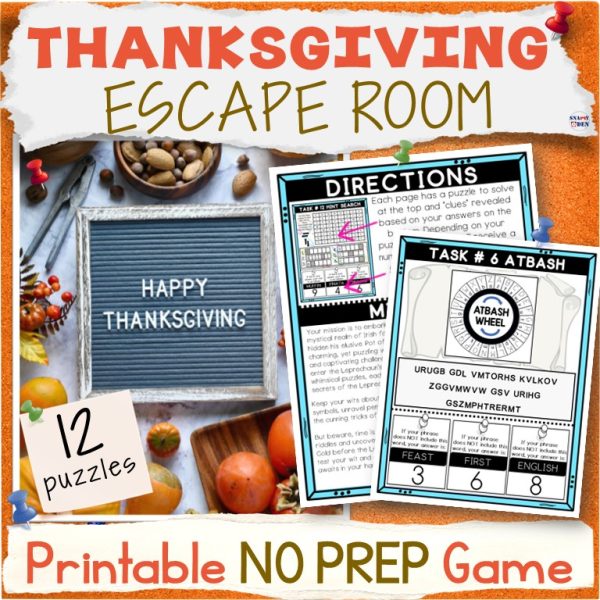 Thanksgiving Escape Room Printable Activity Packet 12 Puzzles Breakout ...