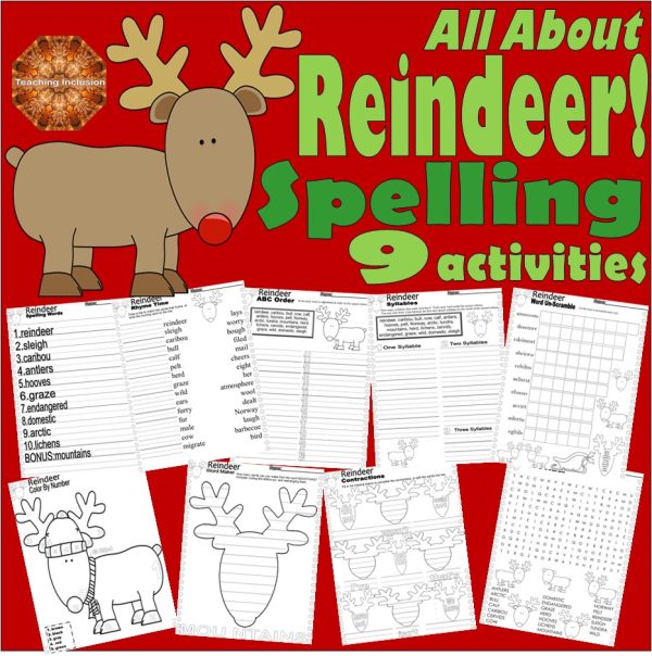 Reindeer Word Search Spelling Poem Rhyming Worksheets NO PREP Christmas ...