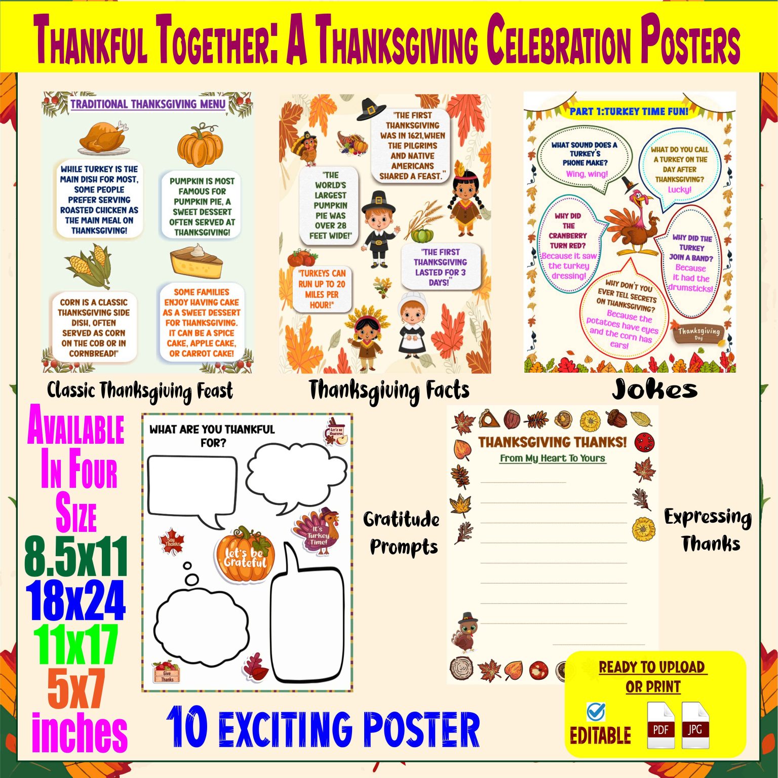 Thankful Together: A Thanksgiving Celebration Posters. | Made By Teachers