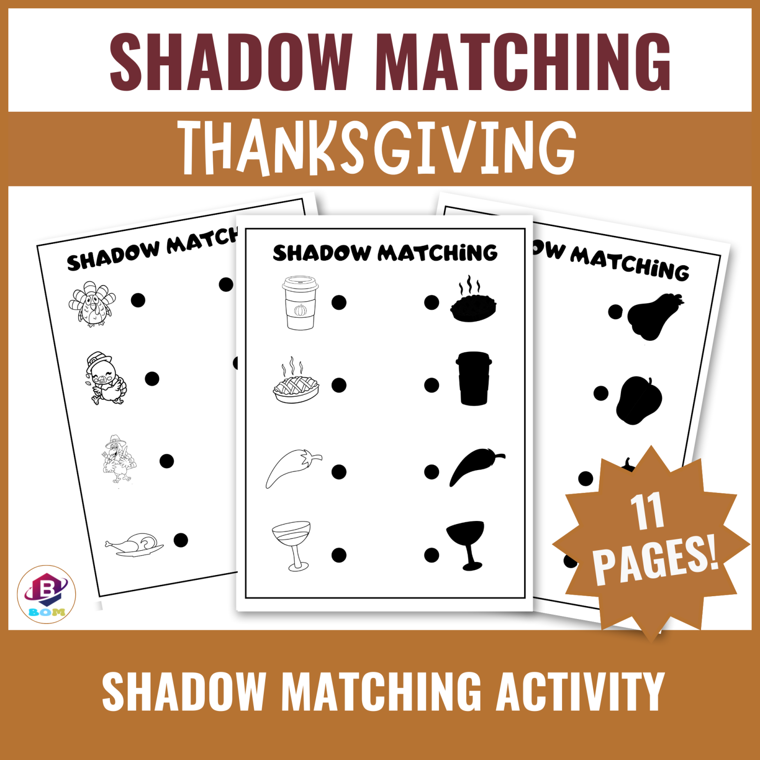Shadow Matching Shape Thanksgiving Activities Worksheets | Made By Teachers