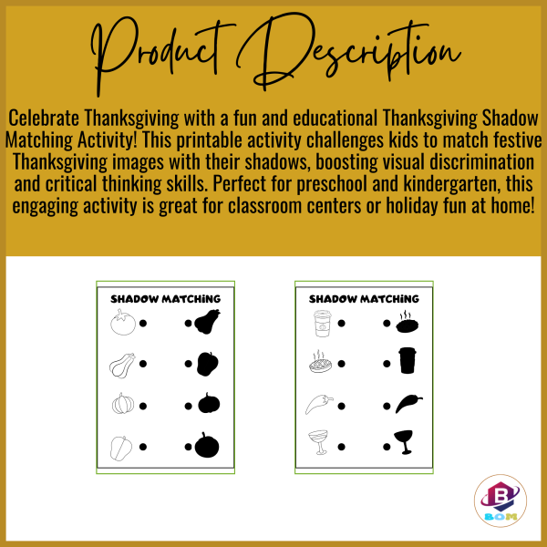 Shadow Matching Shape Thanksgiving Activities Worksheets | Made By Teachers
