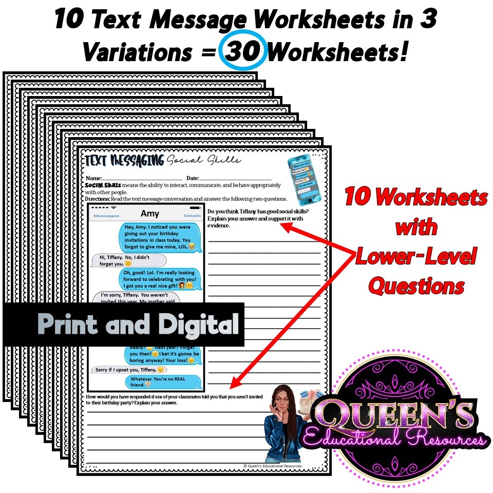 Text Message Analysis Worksheets | Text Message Activities ...