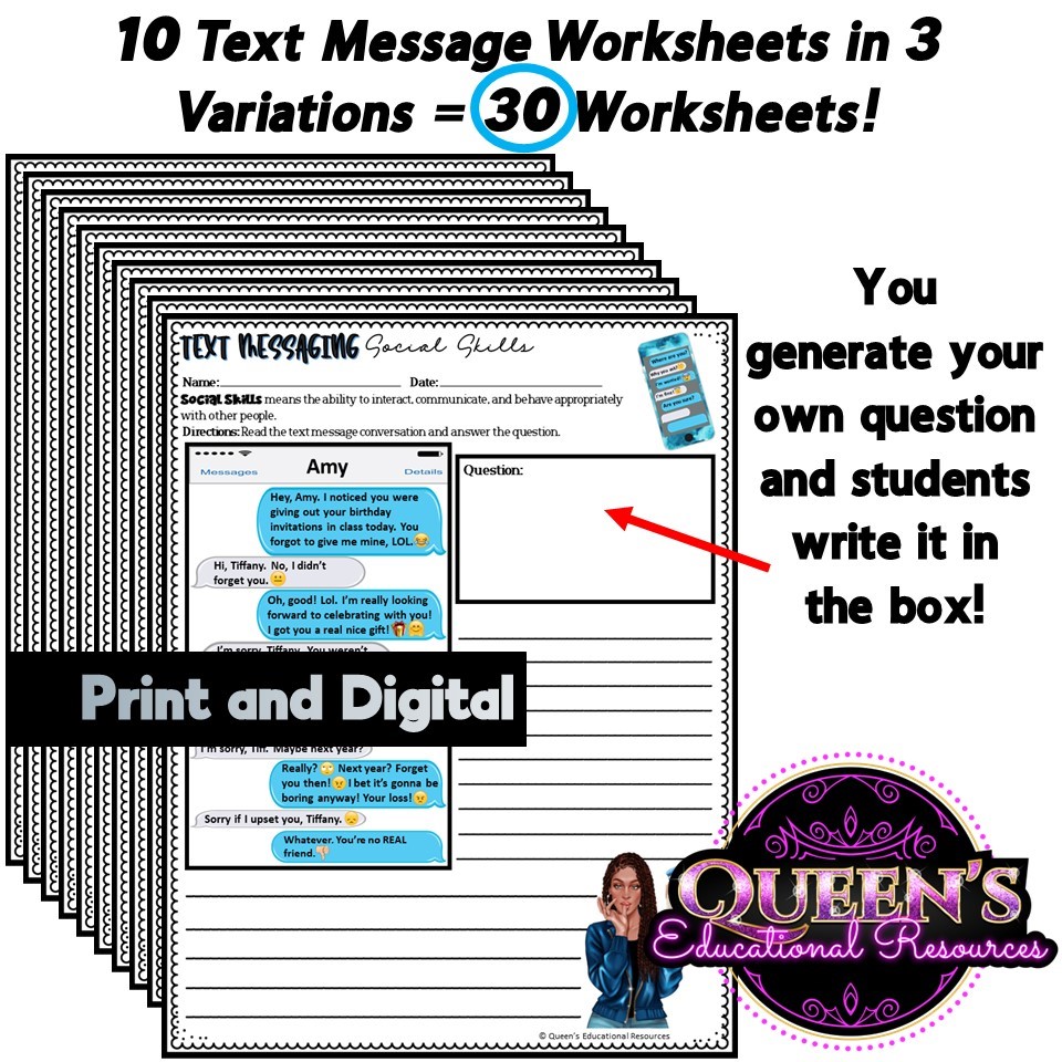 Text Message Analysis Worksheets | Text Message Activities ...