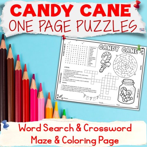 Candy Cane Christmas Placemat Holidays Word Search Crossword Maze ...