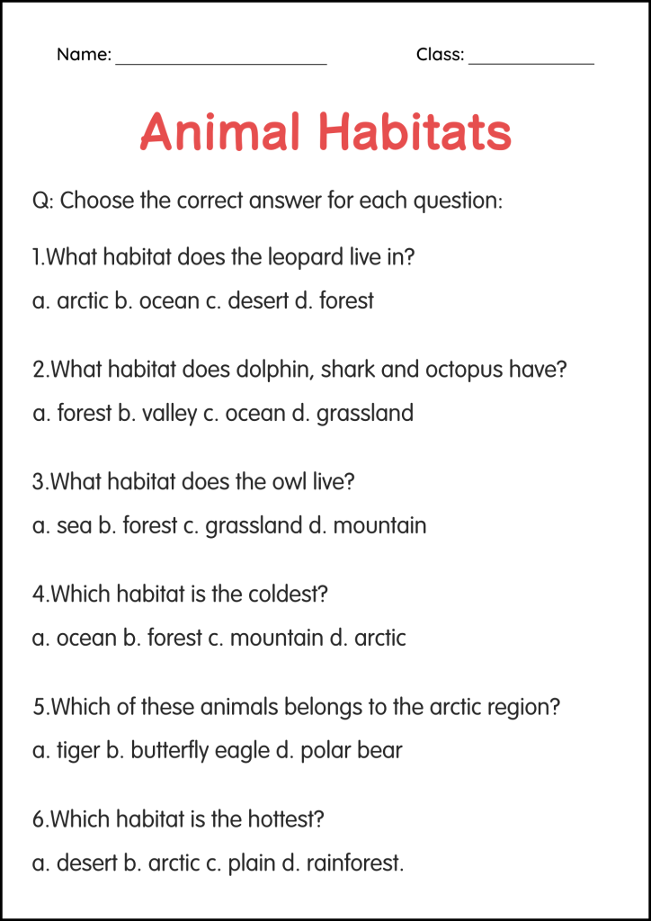 Printable Animal Habitats Worksheets - Habitat of Animals Activity for ...